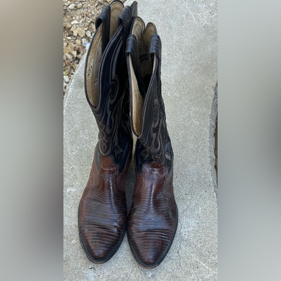 Tony Lama | Shoes | Tony Lamas Vintage Black And Brown Lizard Western ...